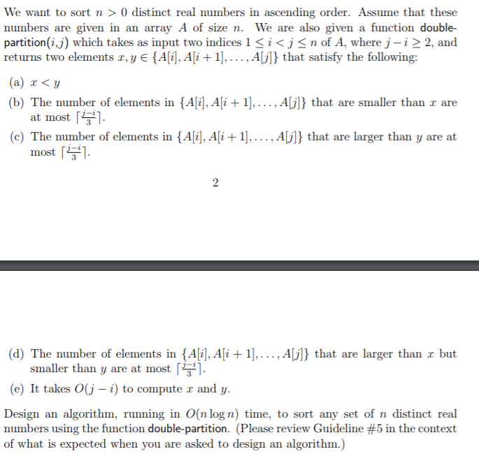 Solved We want to sort n > 0 distinct real numbers in | Chegg.com