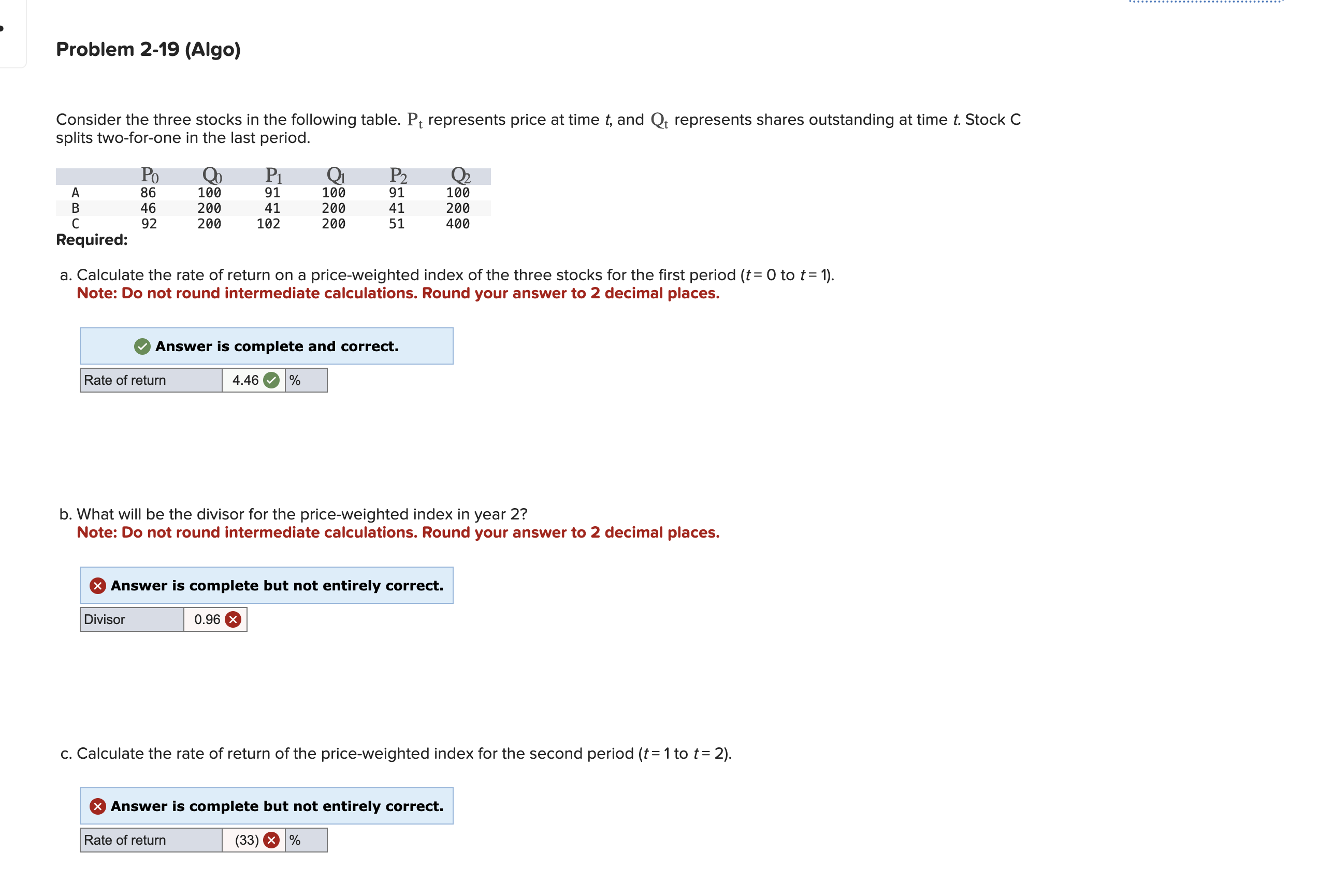 Solved Problem 2-19 (Algo)Consider the three stocks in the | Chegg.com