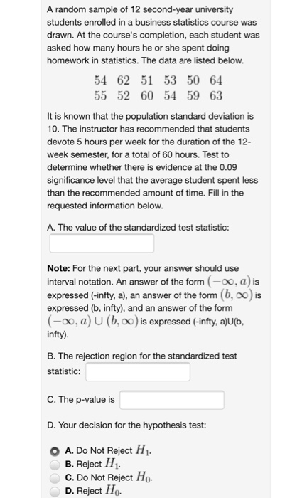 Solved A random sample of 12 second-year university students | Chegg.com