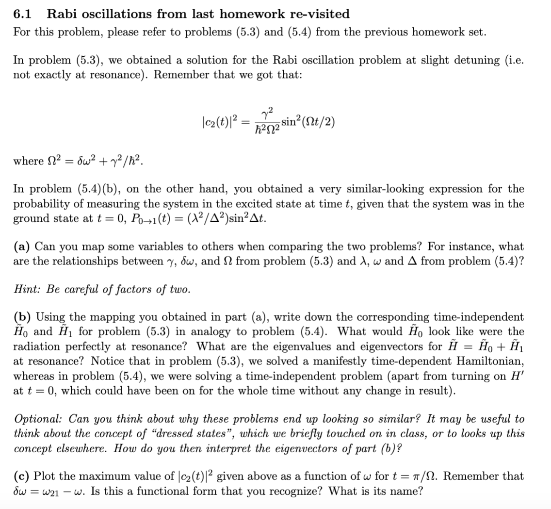 Solved 6.1 Rabi oscillations from last homework re-visited | Chegg.com