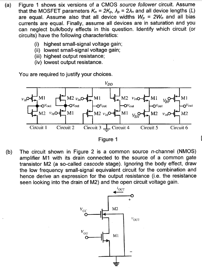 (a) Figure 1 shows six versions of a CMOS source | Chegg.com
