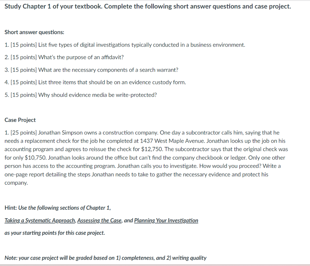 Study Chapter 1 of your textbook. Complete the | Chegg.com