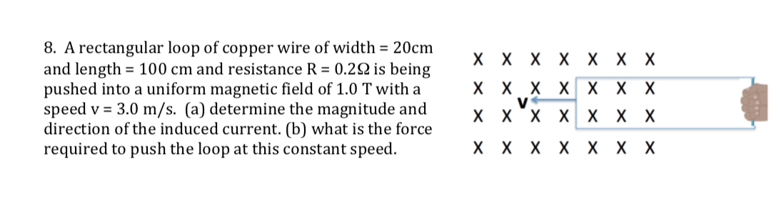 Solved x 8. A rectangular loop of copper wire of width = | Chegg.com