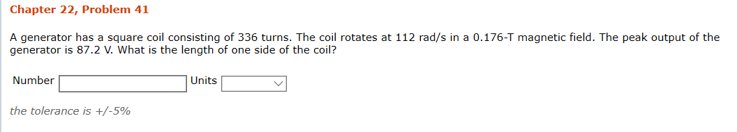 Solved Chapter 22, Problem 41 A generator has a square coil | Chegg.com