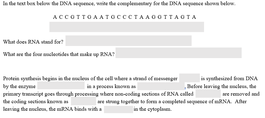 Solved In the text box below the DNA sequence, write the | Chegg.com