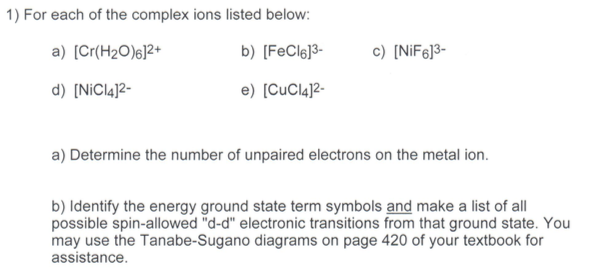 Solved 1) For each of the complex ions listed below: b) | Chegg.com