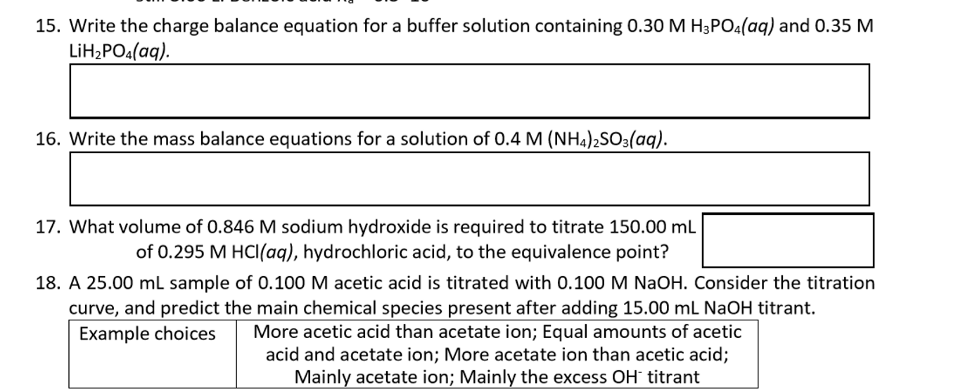 Solved 15. Write the charge balance equation for a buffer | Chegg.com