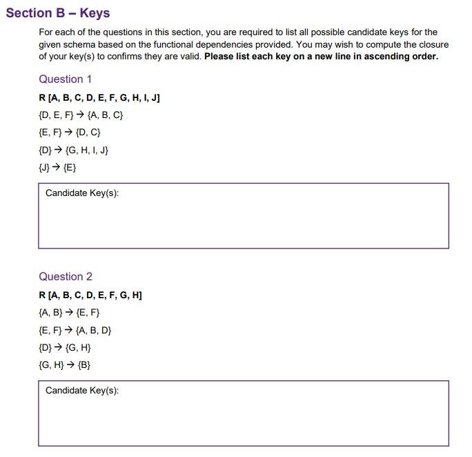 Solved Section B - Keys For each of the questions in this | Chegg.com