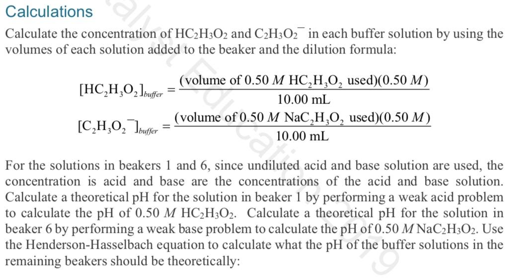 Calculations Calculate the concentration of HC2H3O2 | Chegg.com