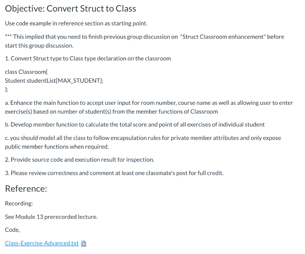 Solved Objective: Convert Struct to Class Use code example | Chegg.com