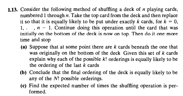 Solved 1.13. Consider the following method of shuffling a | Chegg.com