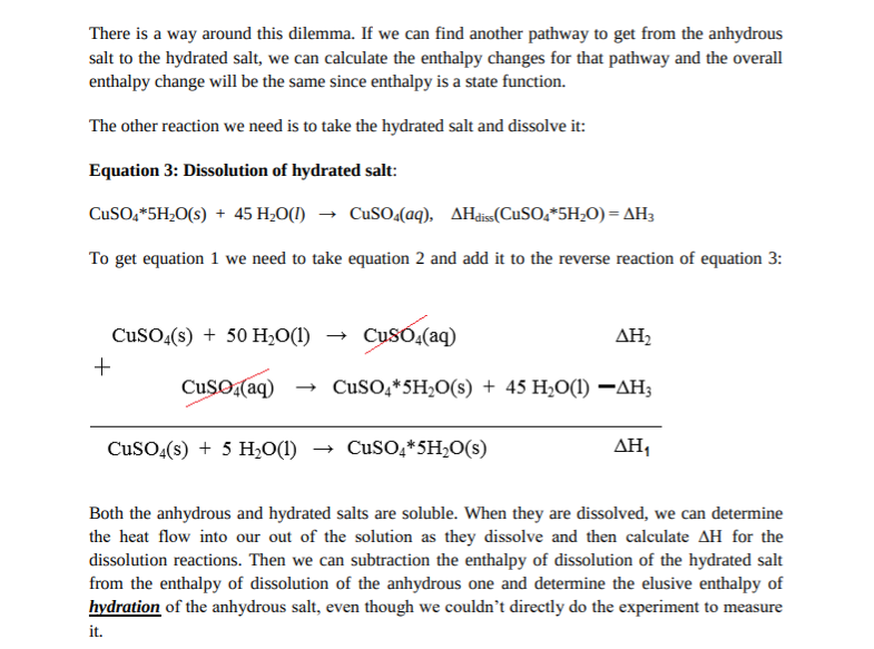 Solved Equation 1: Hydration of anhydrous salt: CuSO4(s) + | Chegg.com