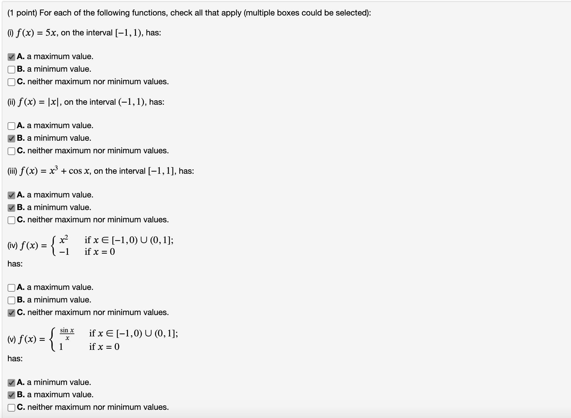 Solved (1 ﻿point) ﻿For each of the following functions, | Chegg.com