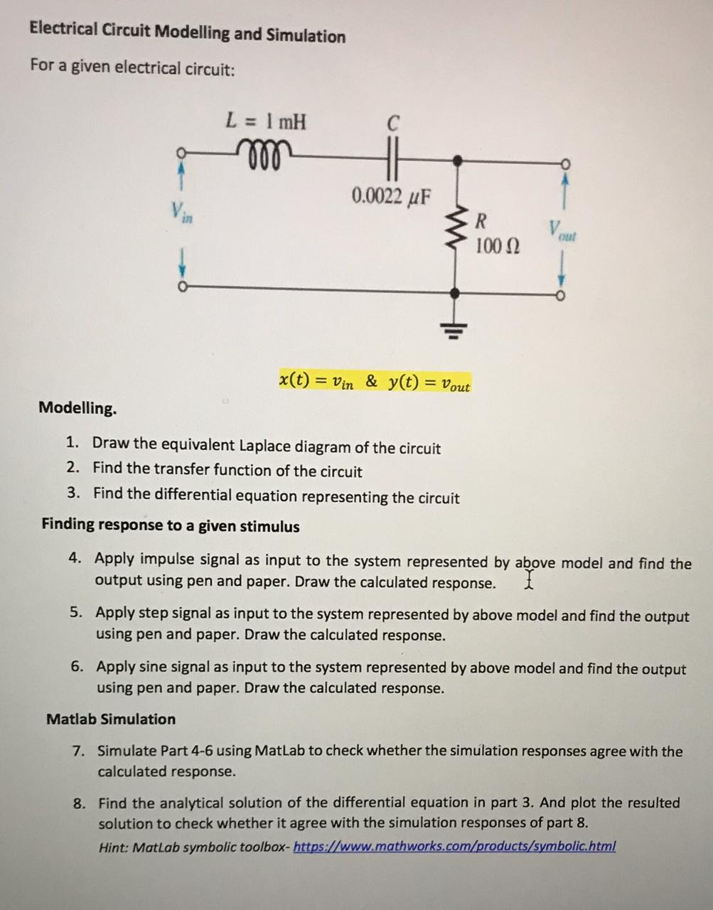 Solved Electrical Circuit Modelling and Simulation For a | Chegg.com