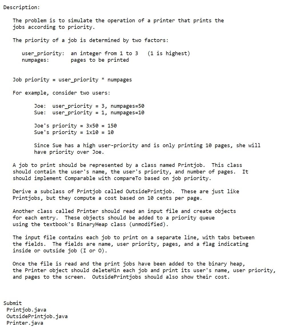 Solved Description: The problem is to simulate the operation | Chegg.com
