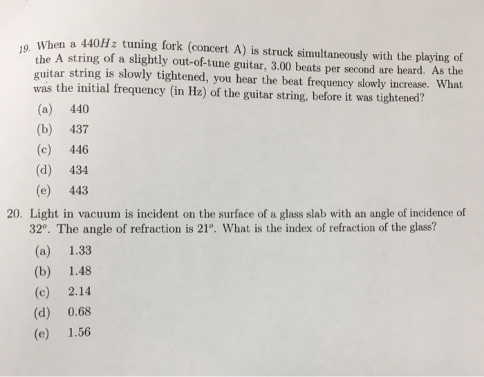 Solved When a 440Hz tuning fork (concert A) is struck | Chegg.com