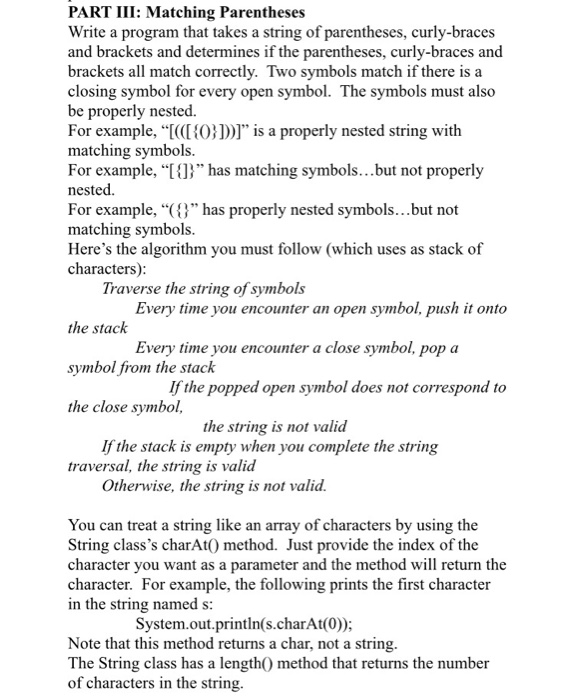 Solved PART III: Matching Parentheses Write a program that | Chegg.com