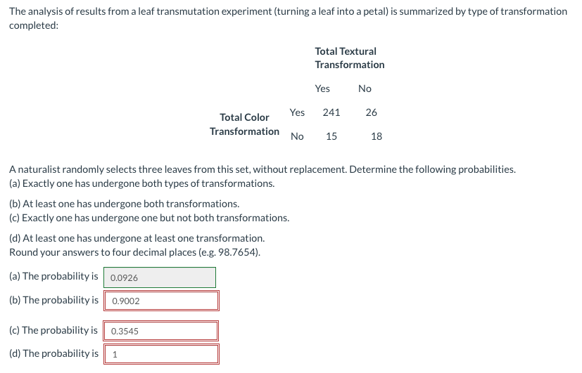 Solved The analysis of results from a leaf transmutation | Chegg.com