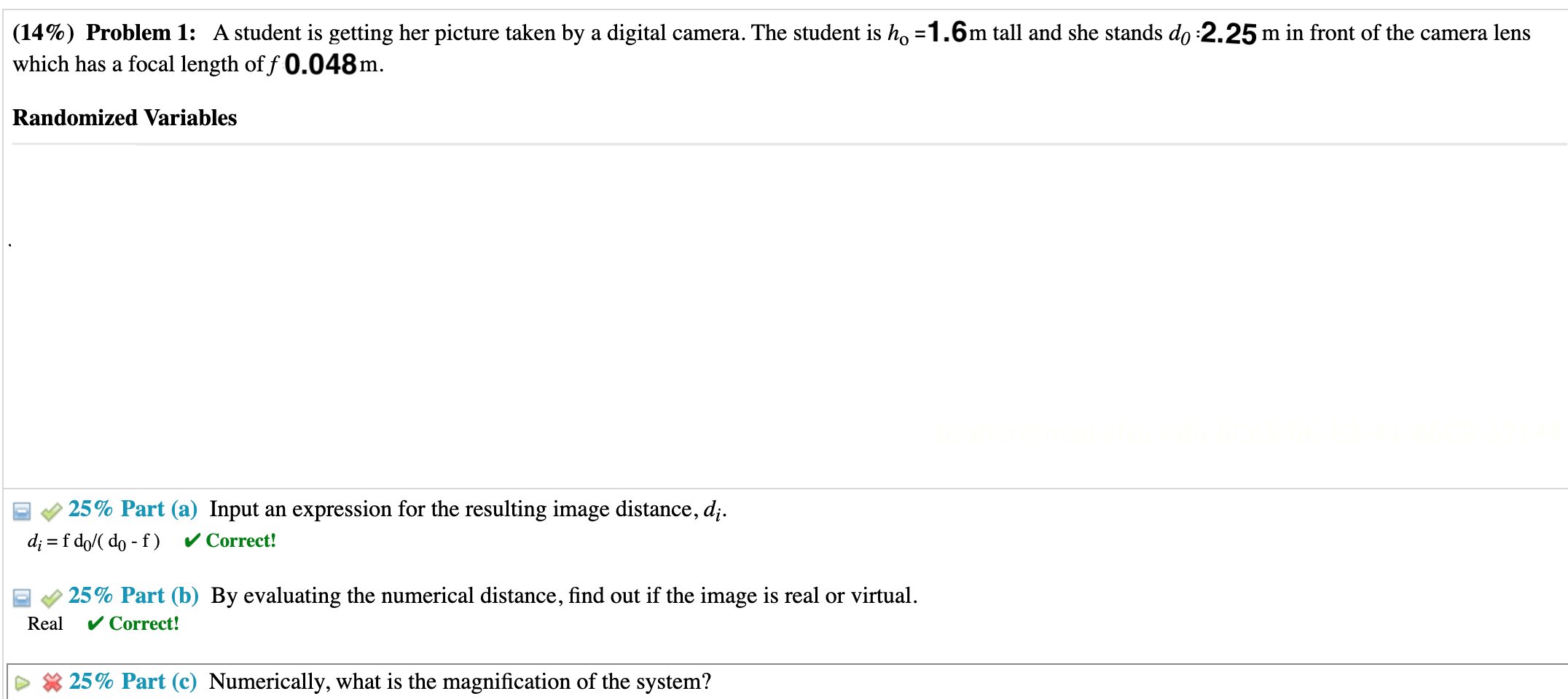 Solved (14\%) Problem 1: A student is getting her picture | Chegg.com