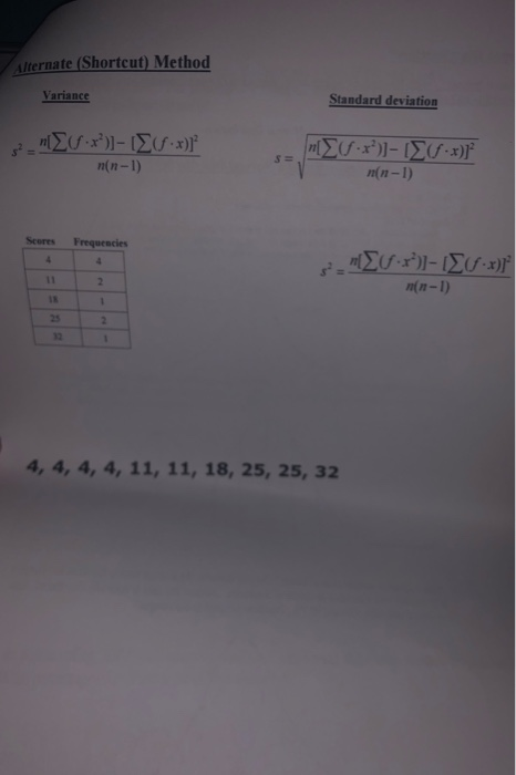 Solved Aternate (Shortcut) Method Standard deviation | Chegg.com