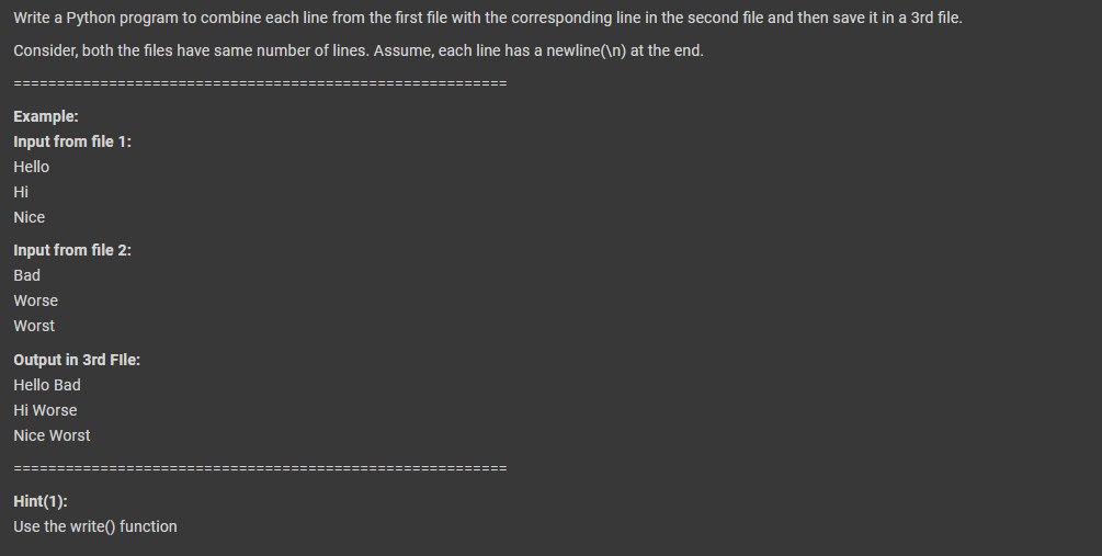 Solved Write a Python program to combine each line from the | Chegg.com