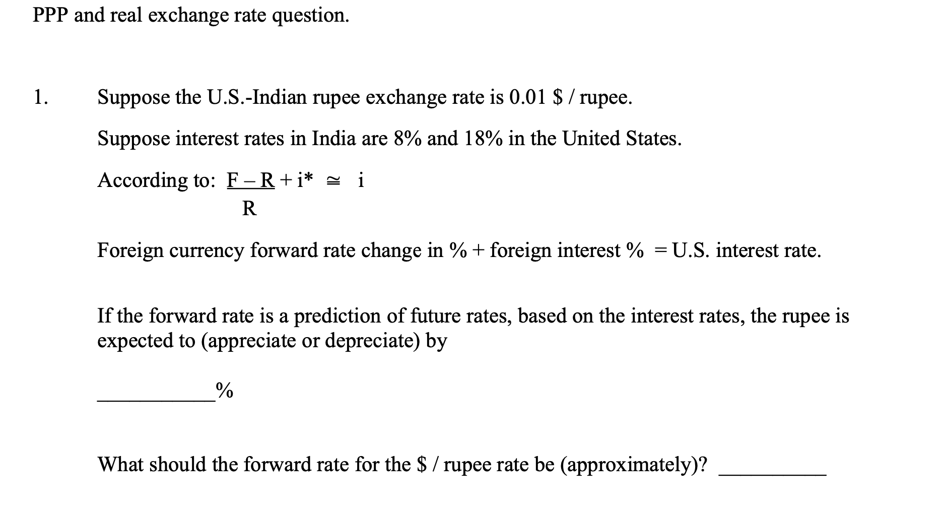 Solved PPP and real exchange rate question. 1. Suppose the | Chegg.com