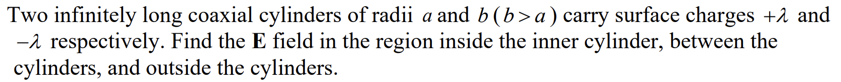 Solved Two infinitely long coaxial cylinders of radii a and | Chegg.com