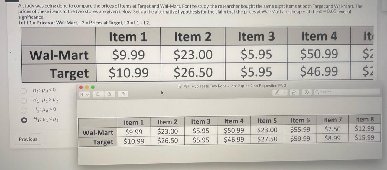 Solved A study was being done to compare the prices of items | Chegg.com
