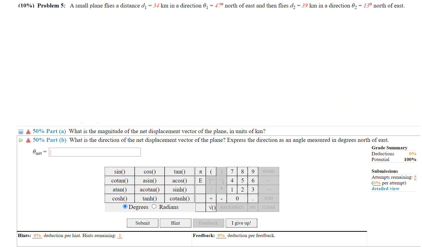 Solved (10\%) Problem 5: A small plane flies a distance | Chegg.com