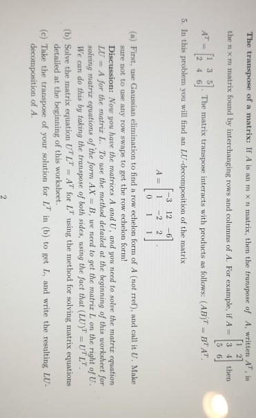 Solved The transpose of a matrix: If A is an mxn matrix, | Chegg.com