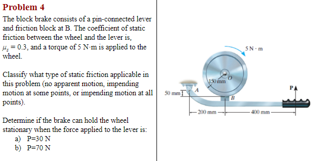 Solved Problem 4 The block brake consists of a pin-connected | Chegg.com
