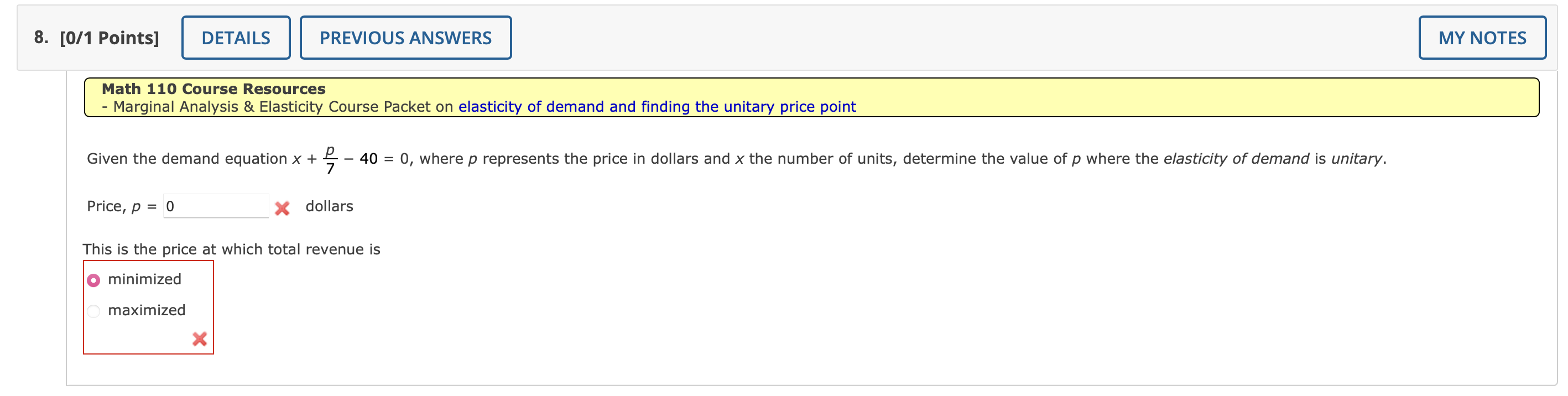 Solved - Marginal Analysis \& Elasticity Course Packet on | Chegg.com