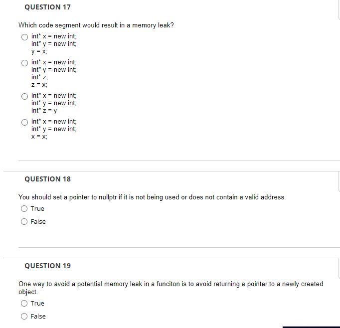 Solved Which code segment would result in a memory leak? int | Chegg.com