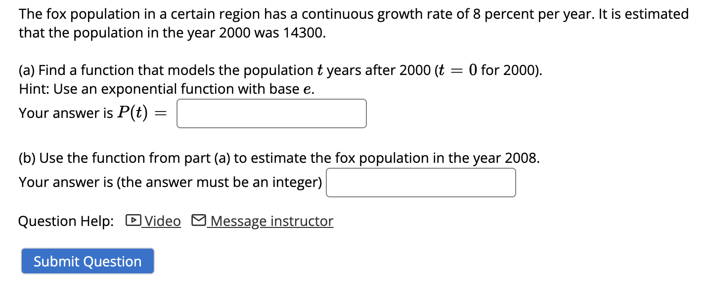 Solved The fox population in a certain region has a | Chegg.com