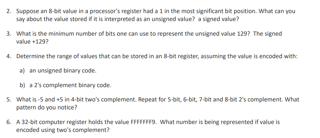 Solved 2. Suppose an 8-bit value in a processor's register | Chegg.com