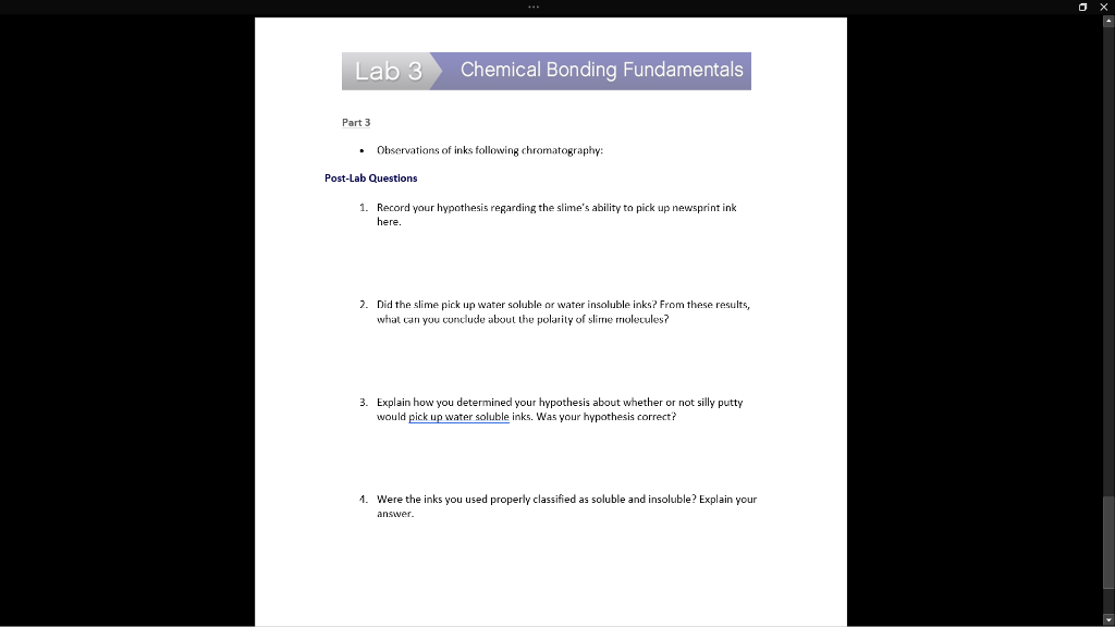 Lab 3 Chemical Bonding Fundamentals CAUTION: Slime is | Chegg.com