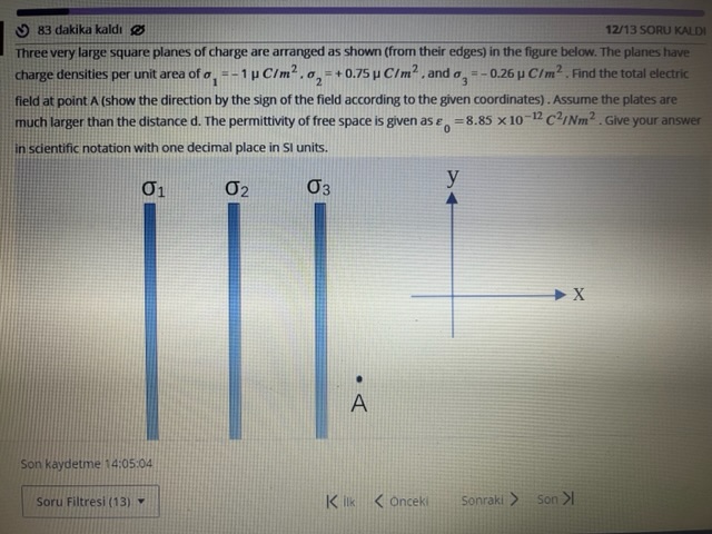Solved Three very large square planes of charge are arranged | Chegg.com
