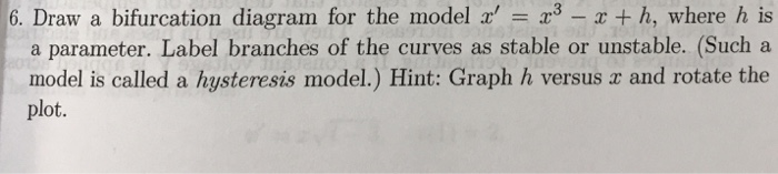 Solved 6. Draw a bifurcation diagram for the model 2, 2.3-x+ | Chegg.com