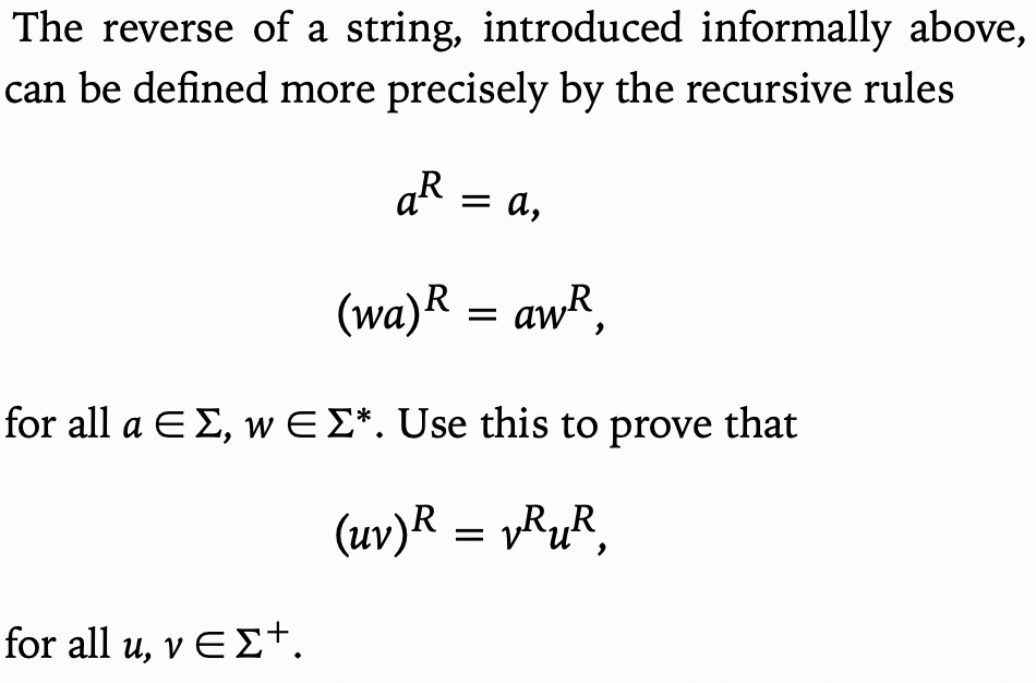 Solved The reverse of a string, introduced informally above, | Chegg.com