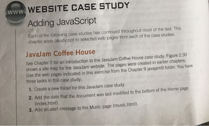 Solved WEBSITE CASE STUDY Adding JavaScript Each of the | Chegg.com