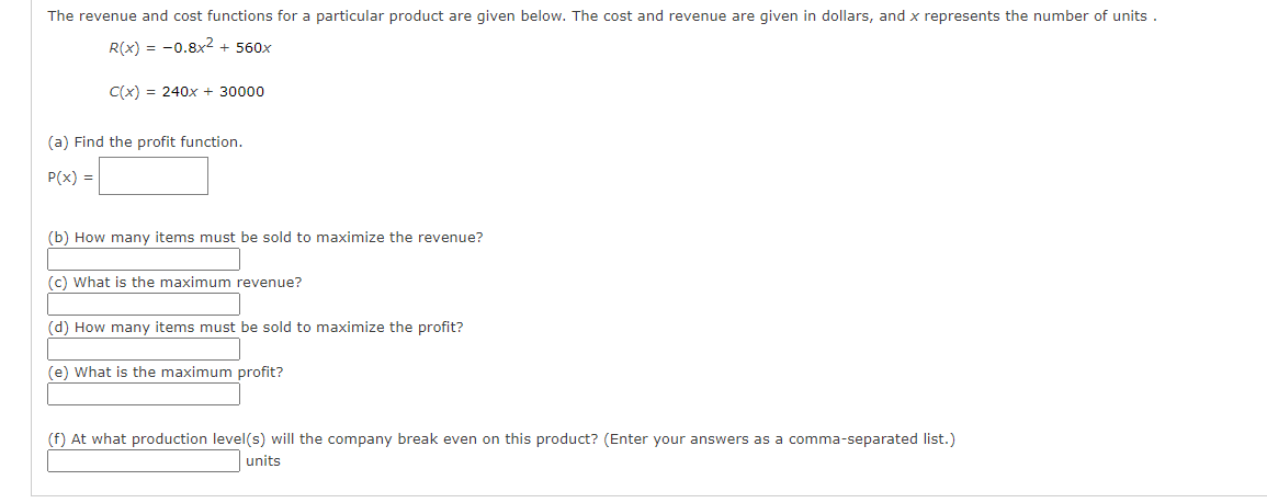 Solved The revenue and cost functions for a particular | Chegg.com