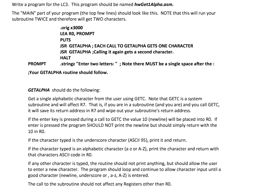 Solved Write A Program For The Lc3 This Program Should Be 