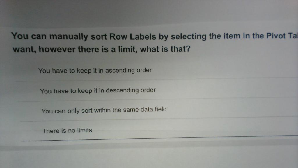 Solved You Can Manually Sort Row Labels By Selecting The Chegg