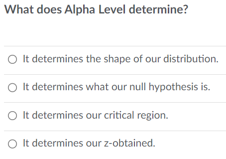 Solved What does Alpha Level determine? It determines the | Chegg.com