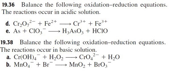 Solved 19.36 Balance the following oxidation-reduction | Chegg.com