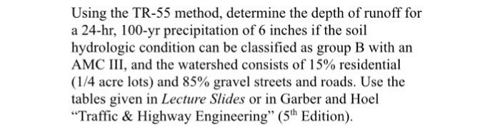 Solved Using the TR-55 method, determine the depth of runoff | Chegg.com