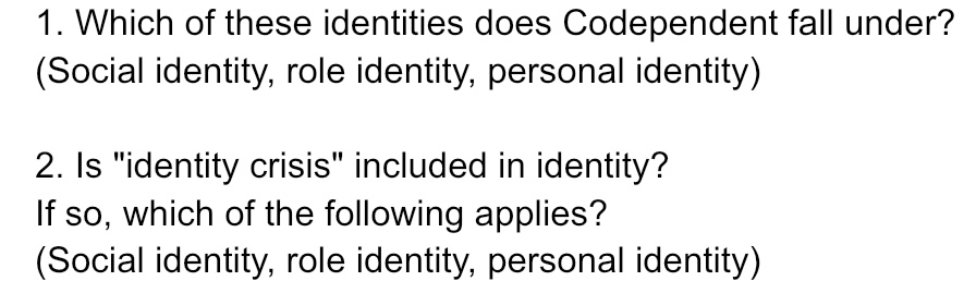 Which of these identities does Codependent fall | Chegg.com