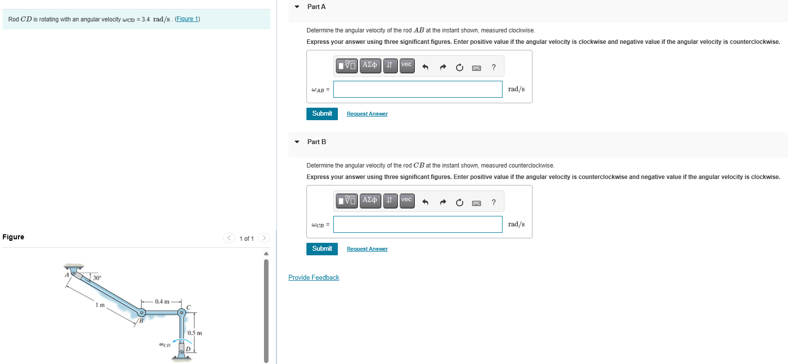 Solved Rod CD ﻿is rotating with an angular velocity | Chegg.com