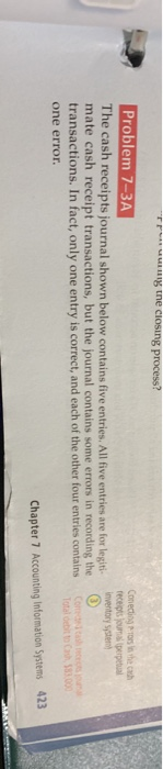 Solved Problem 7-3A The cash receipts journal shown below | Chegg.com