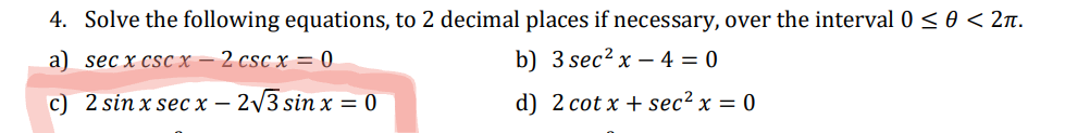 Solved 4. Solve the following equations, to 2 decimal places | Chegg.com